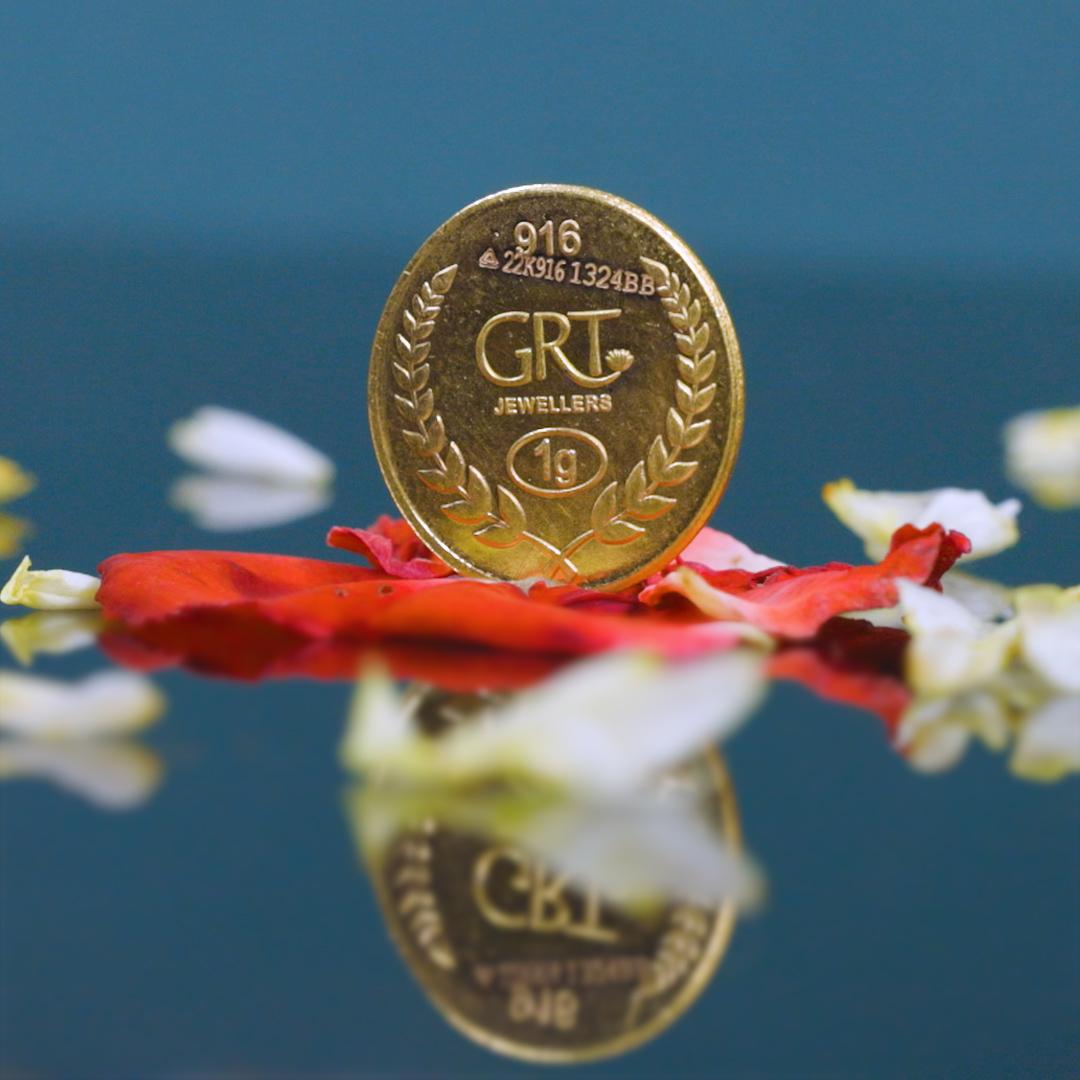 Buy 22KT - 1 Gram Leaf Design Gold Coin | GRT Jewels